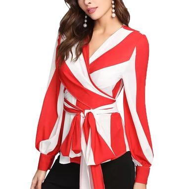 Red Striped Wrap Blouse - Women's Fashion - by Show You Fashion | Pietra