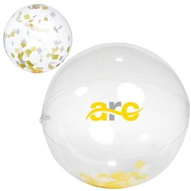 16" Yellow and White Confetti Filled Round Clear Beach Ball - Toys ...