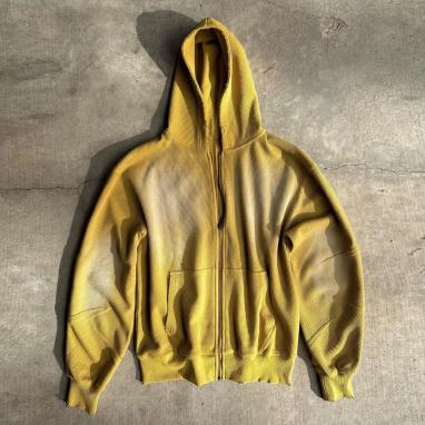 Oversized Distressed Sun Faded Waffle Texture Zip Up Sweatshirt ...